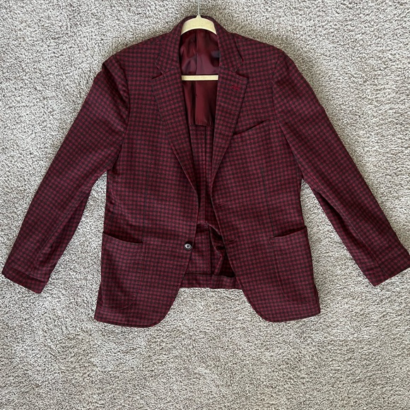 Isaia | Suits & Blazers | Red And Black Checkered Isaia Mens Blazer A ...